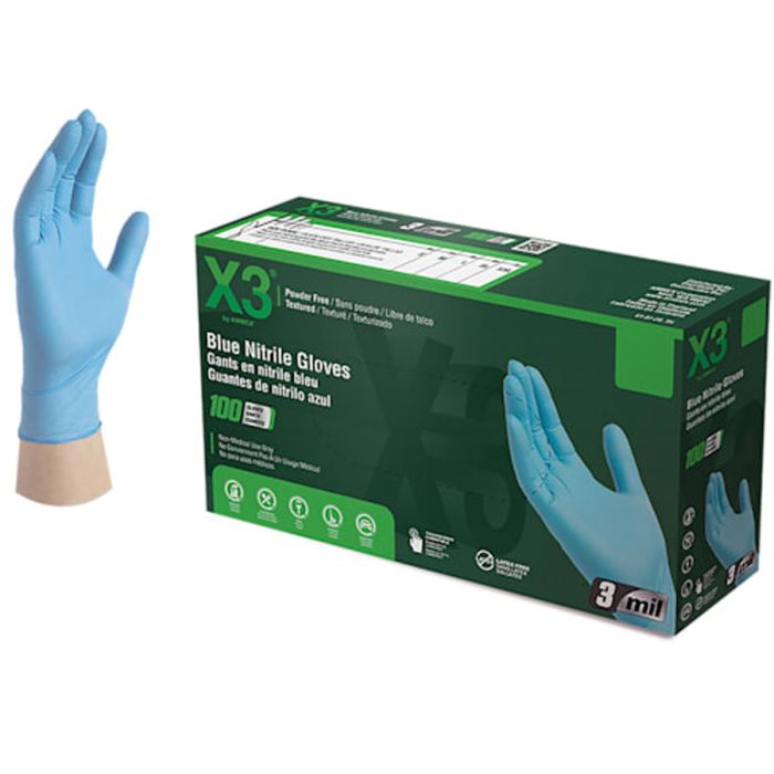 Ammex X346100 Powder Free Nitrile Industrial Glove [Large] [3 mil] (100 ct)