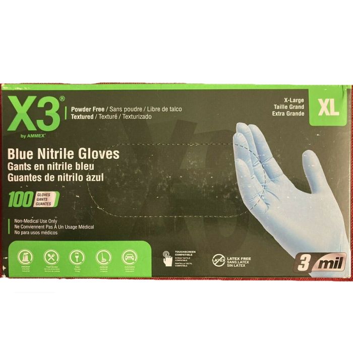 Ammex X348100 Powder Free Nitrile Industrial Glove [XL] [3 mil] (100 ct)