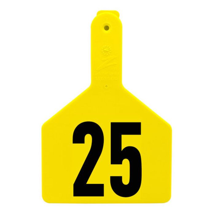Z-Tag Cow Numbered One Piece No Snag Ear Tag [Yellow] (126-150) (25 ct)