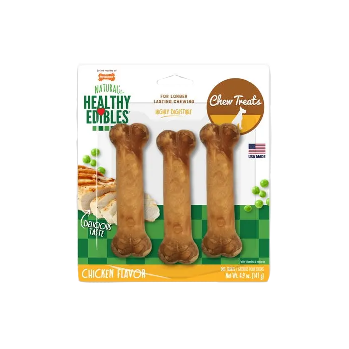Nylabone Natural Healthy Edibles Chicken Flavor Dog Treat Bone [3ct]